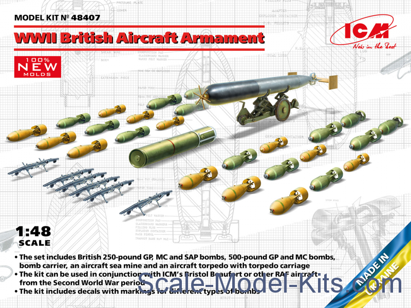 WWII British Aircraft Armament-ICM plastic scale model kit in 1:48 ...